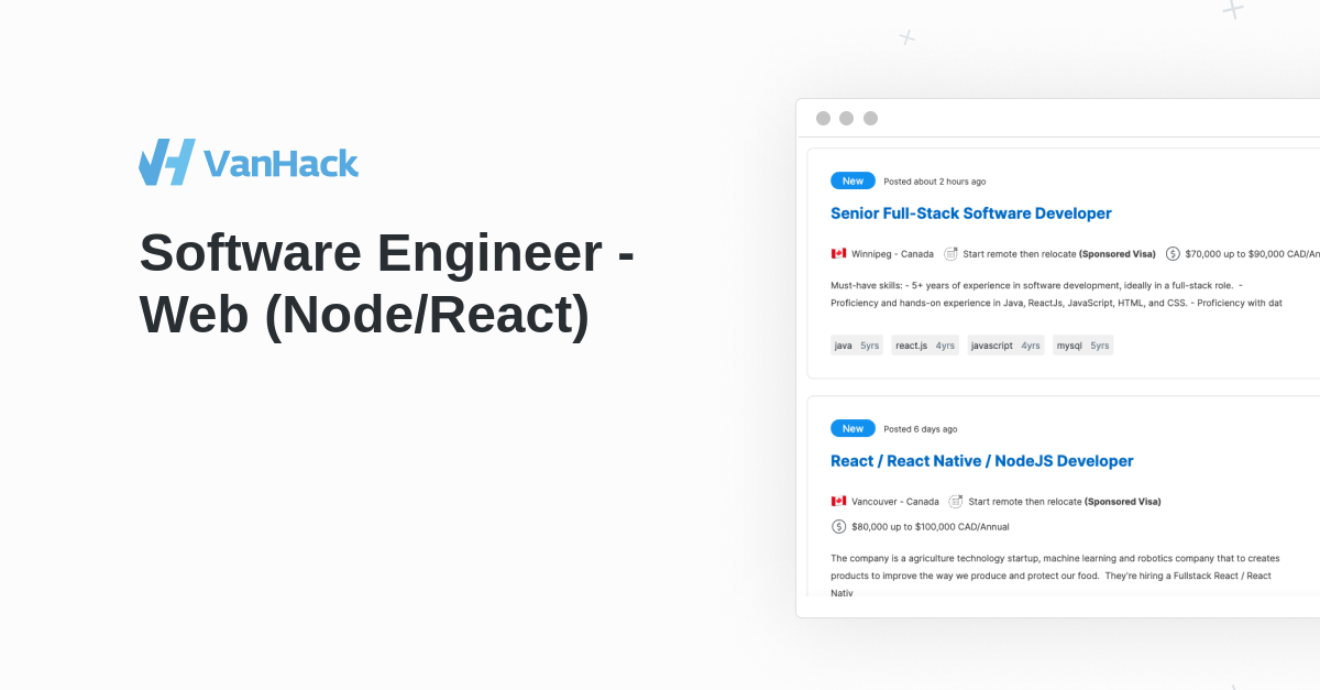 Software Engineer - Web (Node/React) - VanHack